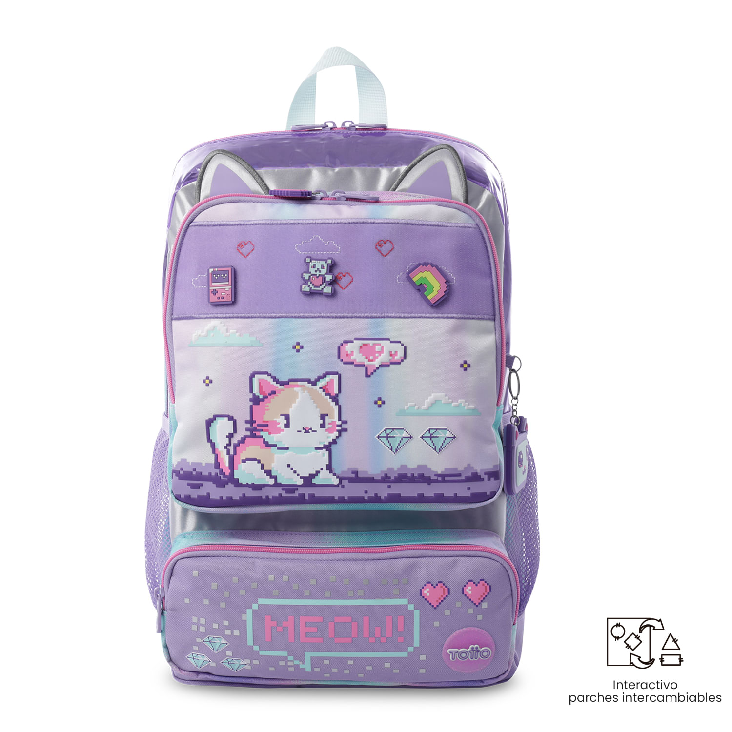 Pack Escolar Mochila Morado Grande + Lonchera Andy Cat | Totto